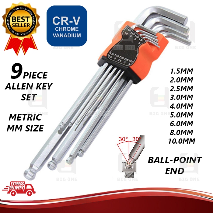 NATORO 73011 9PCS CRV STEEL EXTRA LONG HEX ALLEN KEY SET 1.5MM-10MM ...
