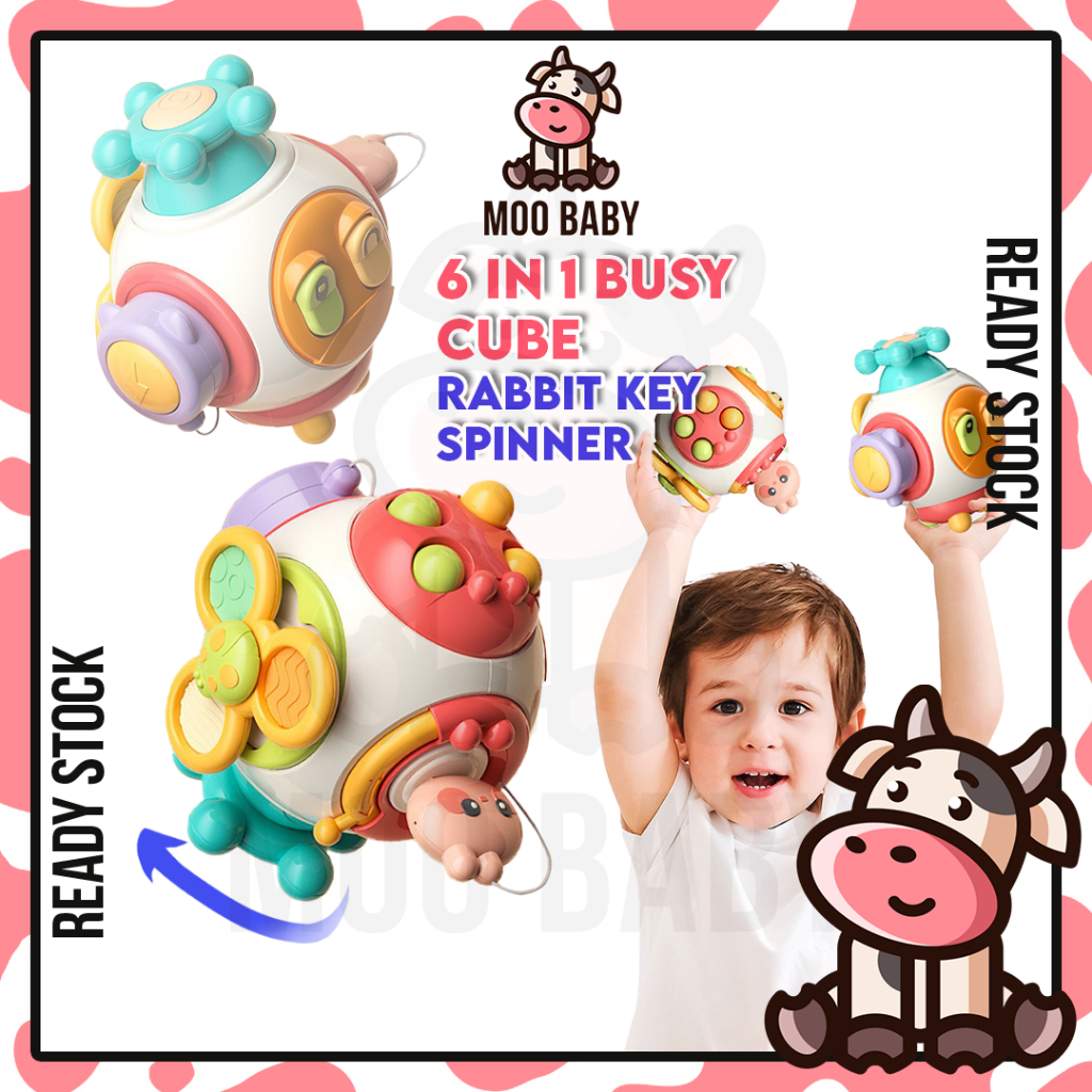 Moo Baby Rabbit Key Spinner Busy Cube Mainan Baby 8 Bulan Montessori ...