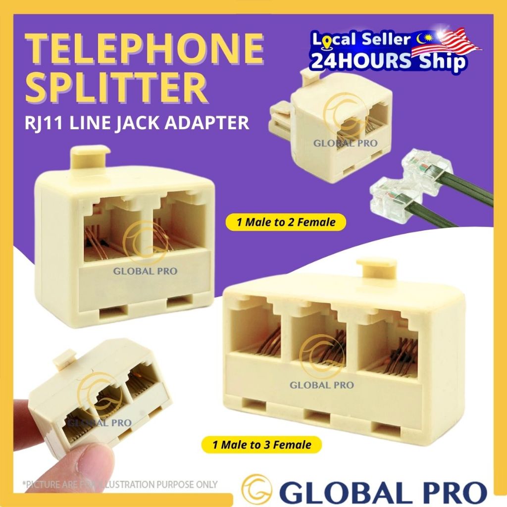 Telephone Line Jack Modular Splitter Connector RJ11 Adapter 1 Male to 2 ...