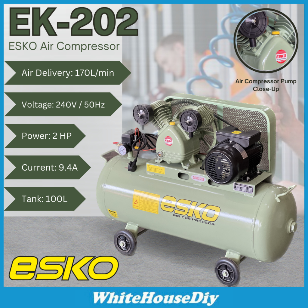 ESKO EK-202 2HP AIR COMPRESSOR (100 LITER, 8 BAR) ESKO EK202 | Shopee ...