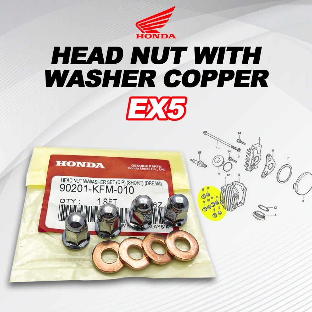 1 SET HEAD NUT WITH WASHER COPPER HONDA EX5 / EX5 DREAM / EX5 CLASS ...