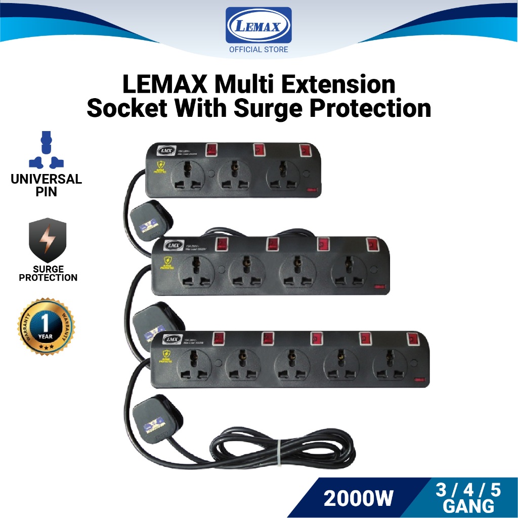 LMX 3, 4, 5 Gang Multi Extension Socket (1.5M) Surge Protection ...