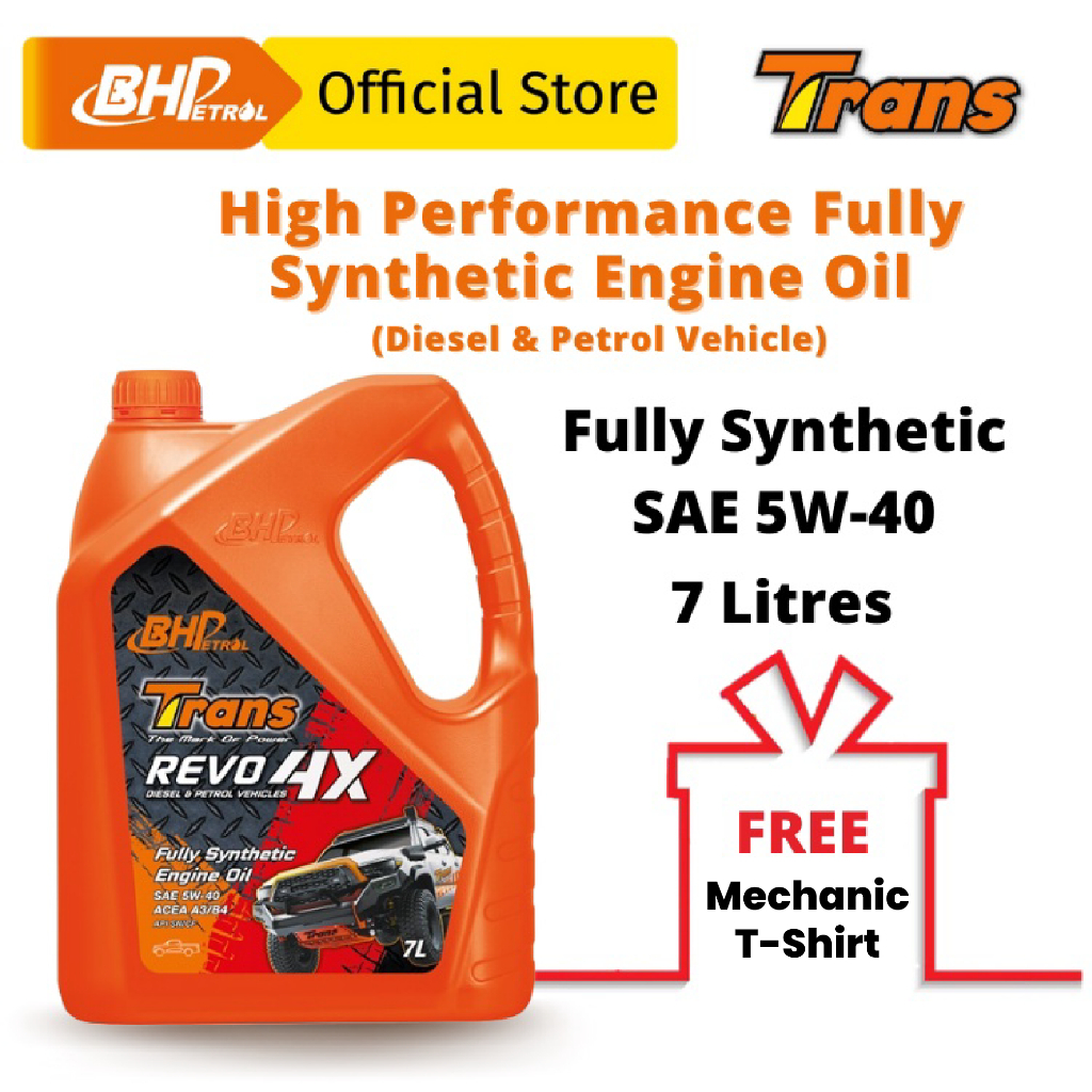BHP Trans Revo 4X SAE 5W40 Fully Synthetic Engine Oil (7L) : (FOC ...