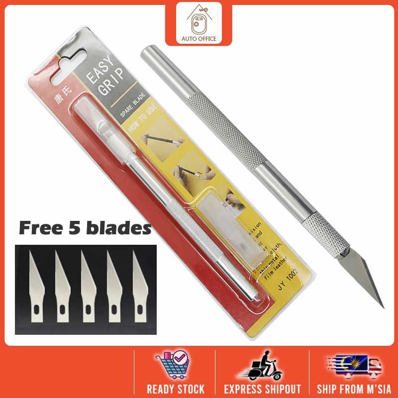 Black Color Art & Craft Knife Pen Cutter | with 5 Excel Blades Pisau ...
