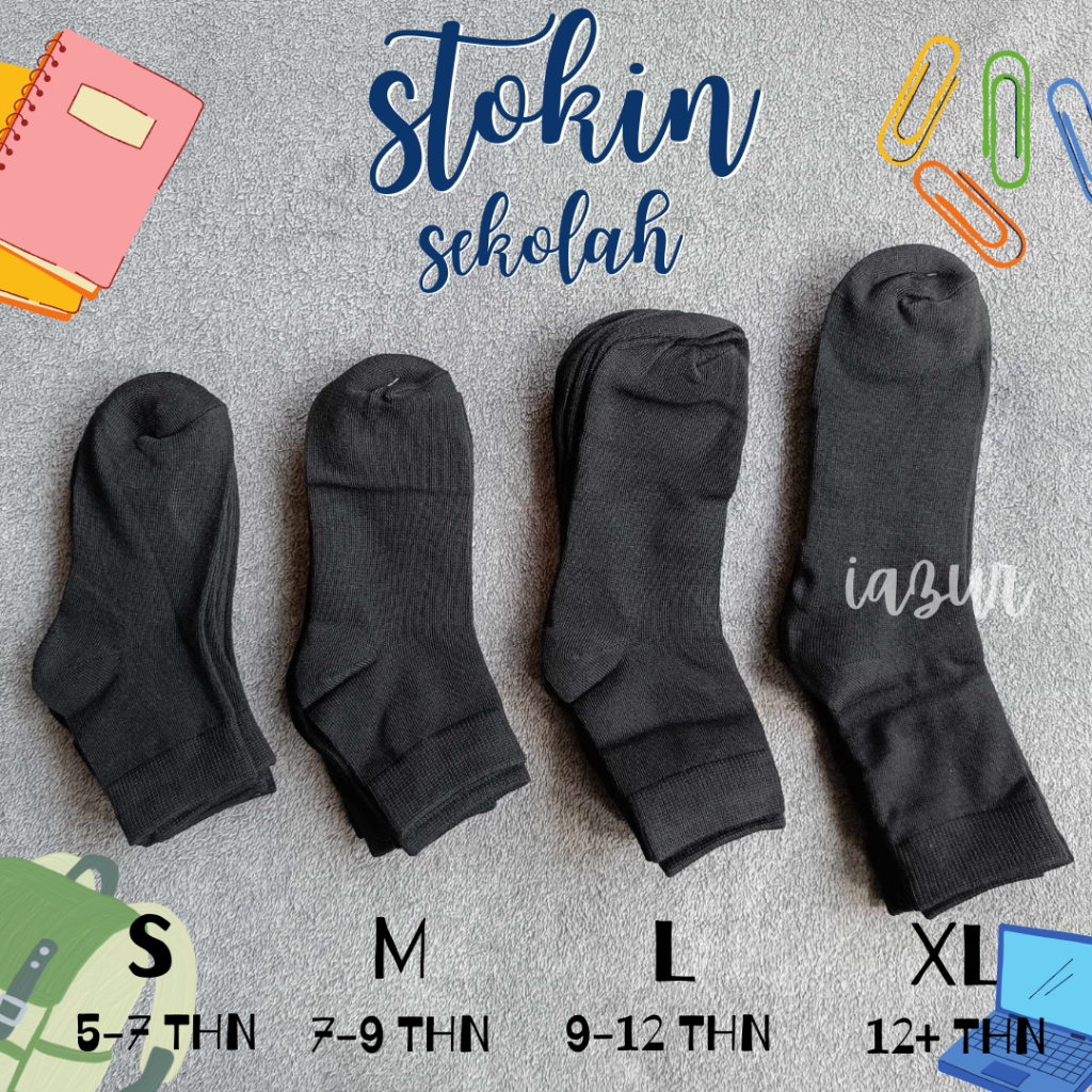 Stokin Sekolah Black Sock School Cotton Kid Adult Work Stoking Hitam ...