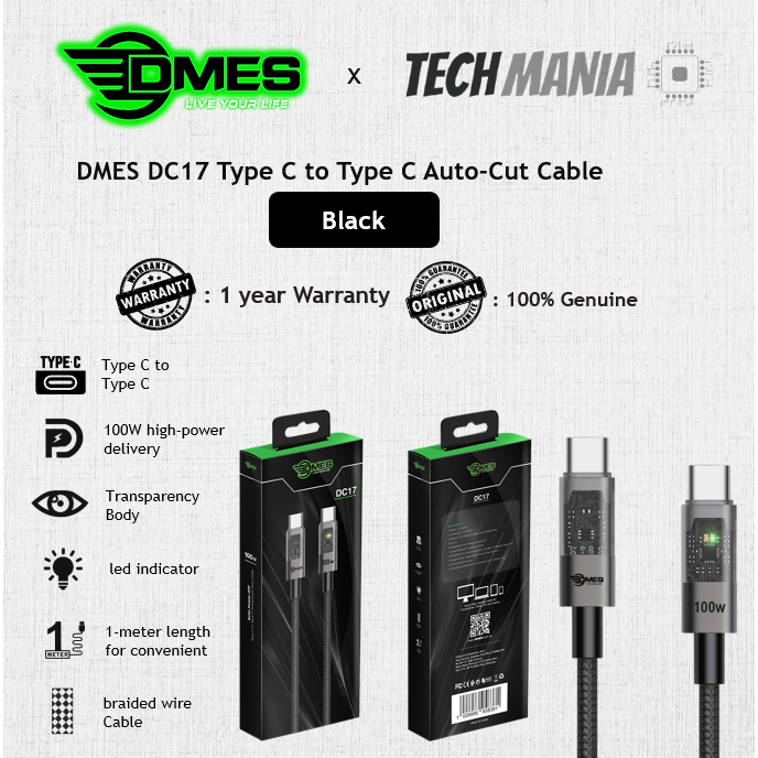 [READY STOCK] DMES DC17 High-power Type C to Type C Cable delivering 100W | Shopee Malaysia