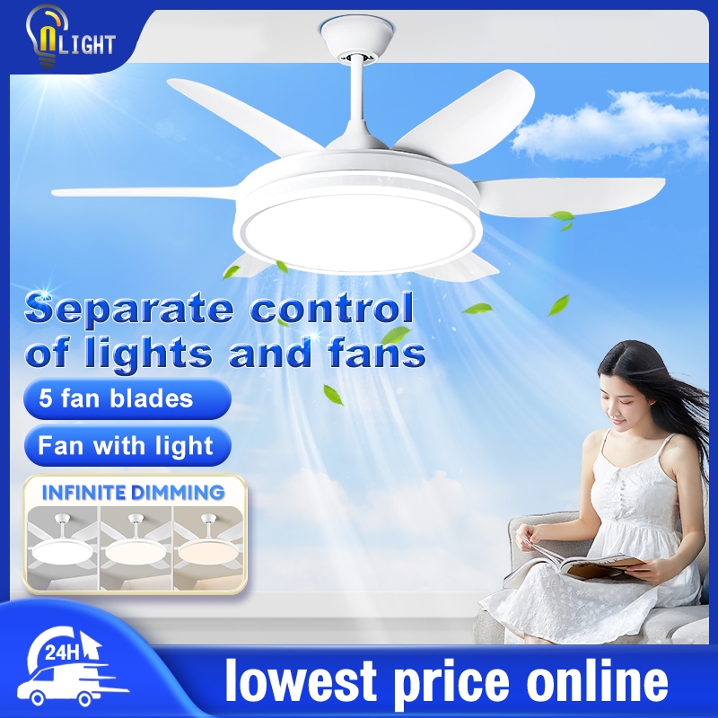 Modern LED Ceiling Fan Light 50in Kipas Siling 5 Speed Strong Wind 360 ...