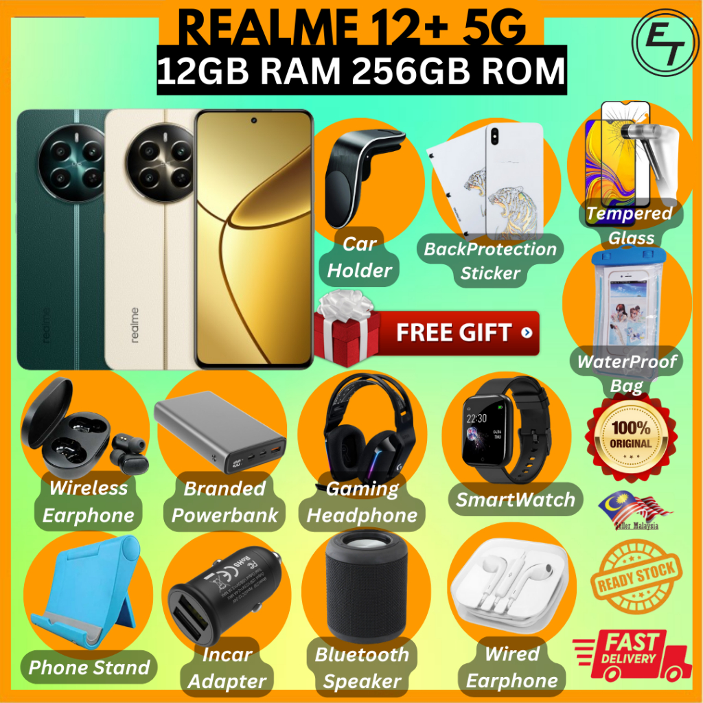 🔥REALME 12+ 12PLUS 12PRO+ 12PRO PLUS 12 5G🔥【12GB RAM 256GB 512GB ROM】🎁Free Gift 🎁 MySet🔥NEW ...