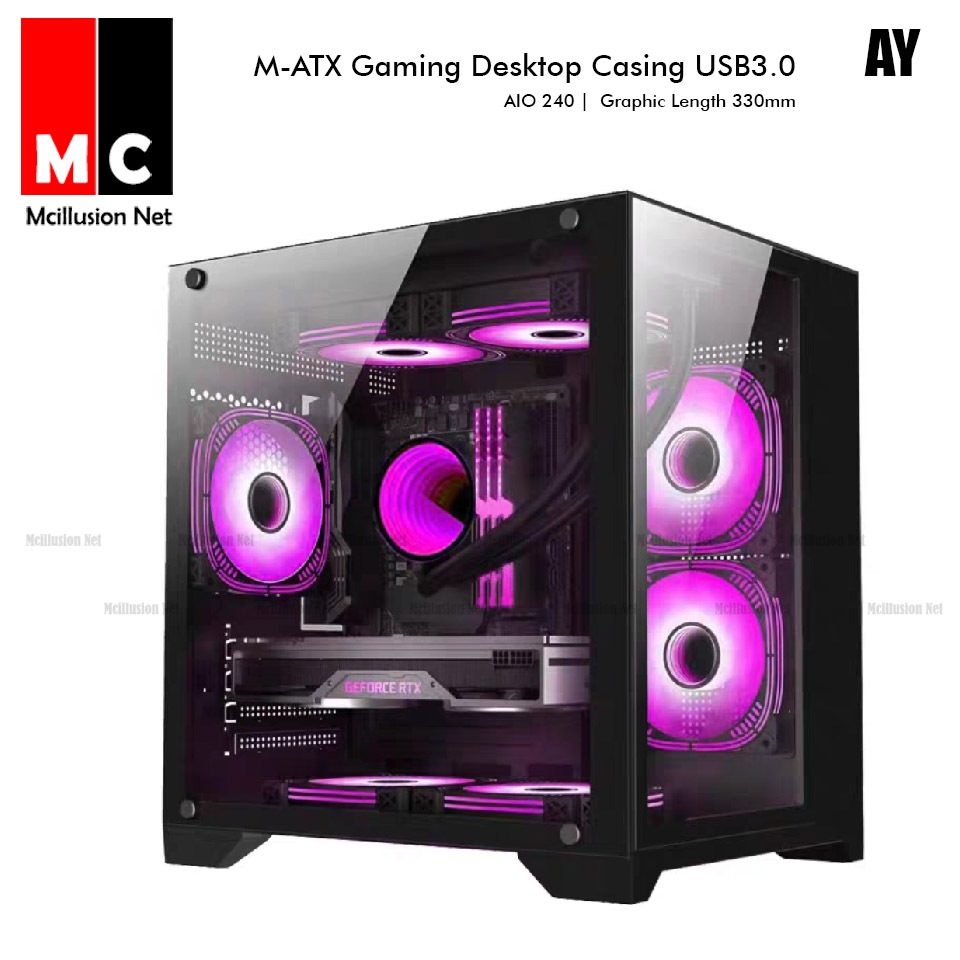 Panoramic View M-ATX/ITX Gaming Desktop Casing Computer Case | Shopee ...
