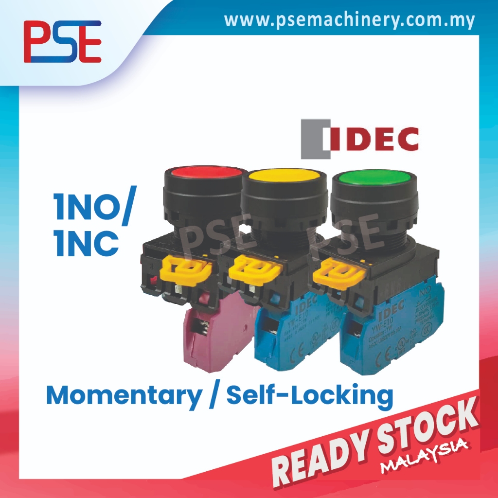 IDEC 22mm Push Button YW Series Momentary Latching Type Start, Stop, Reset Button 1NC / 1NO 10A ...