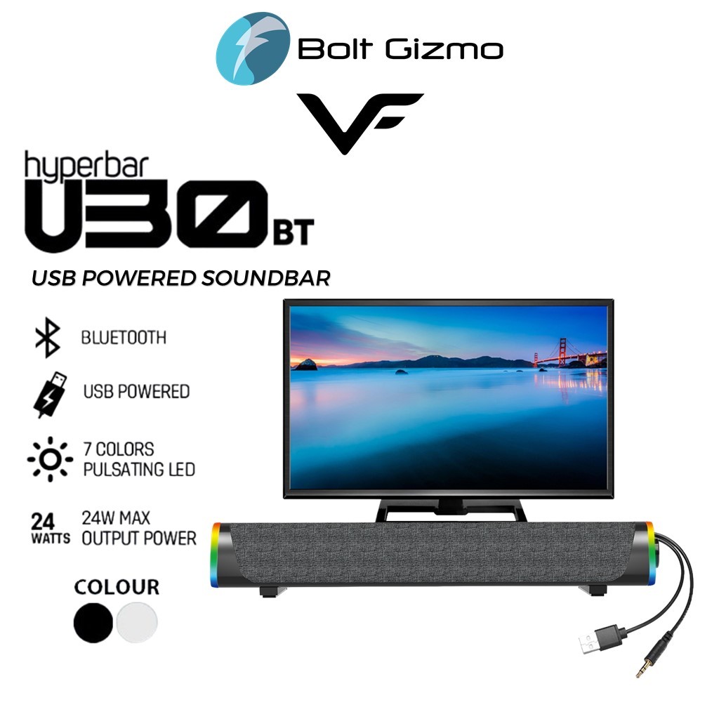 Vinnfier VF Hyperbar U30 BT USB Powered Soundbar with Led Light Bluetooth Aux Line In For Gaming ...