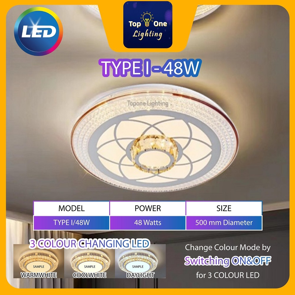 Crystal K9 Ceiling Light 3 Colour Led/Ceiling Mounted/Lampu Kristal K9 ...