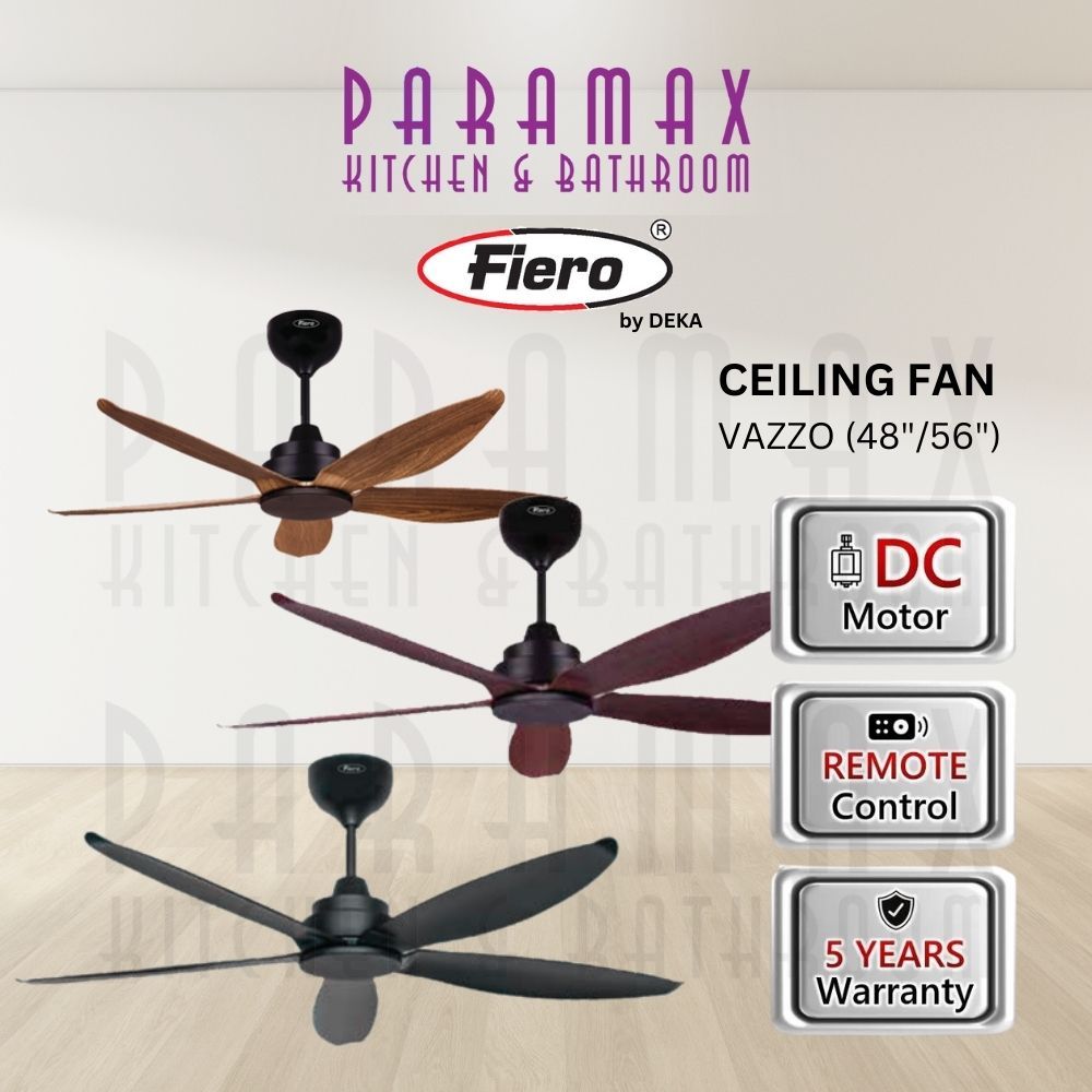 FIERO Vazzo Ceiling Fan 5 Blades - Matt Black/Mahogany/Walnut (48"/56 ...