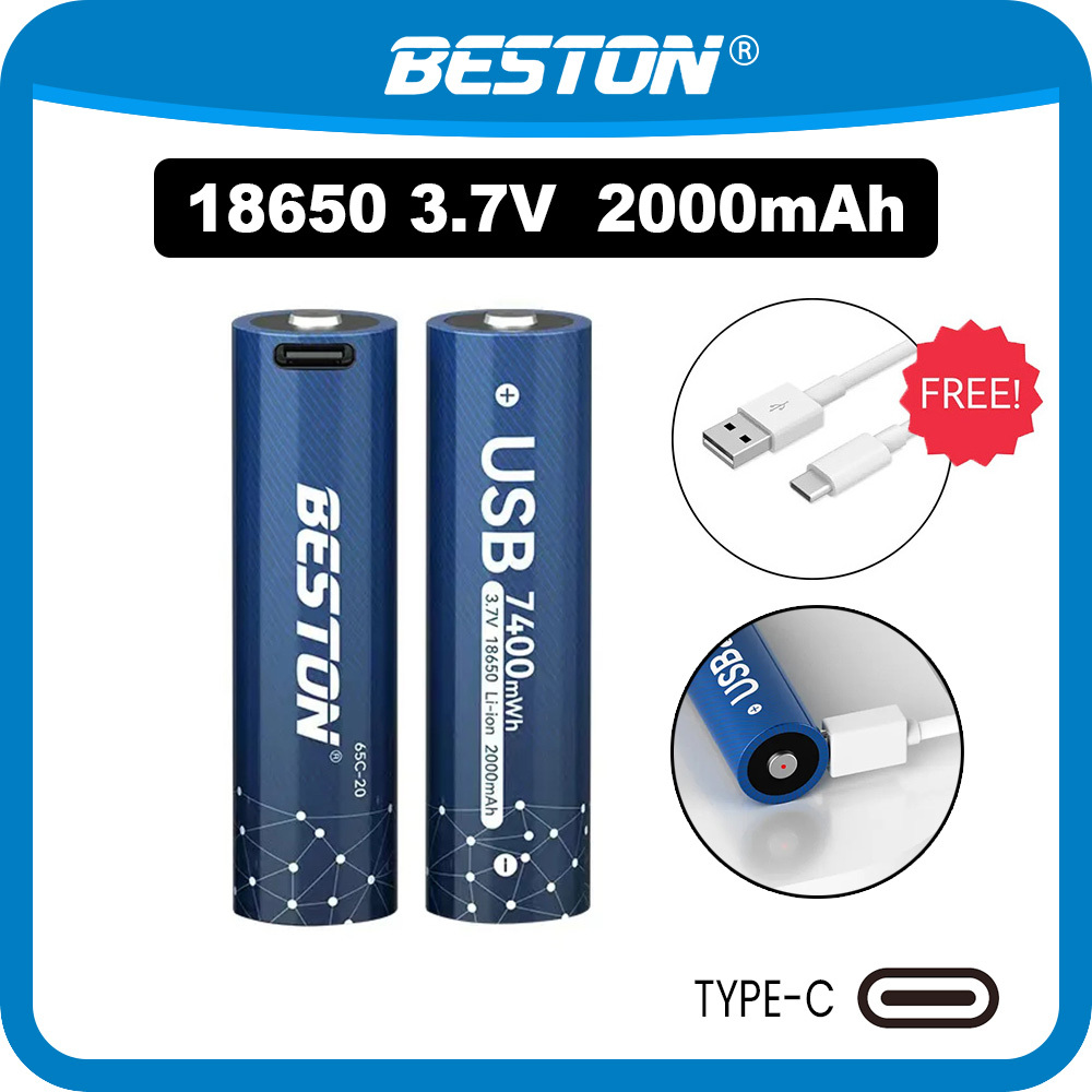 Beston 18650 Type-C USB Direct Charge 3.7V 2000mAh Rechargeable Battery ...