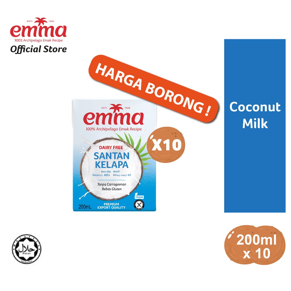 (HARGA BORONG!) Emma Coconut Milk 200mlx10 [Exp:02/26], Emma Santan ...