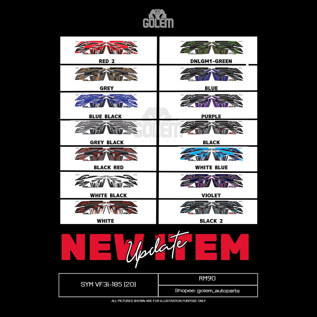 SYM VF3i - 185 (20) V1-V3 2020 Gred AAA Sticker body Stripe | Shopee ...