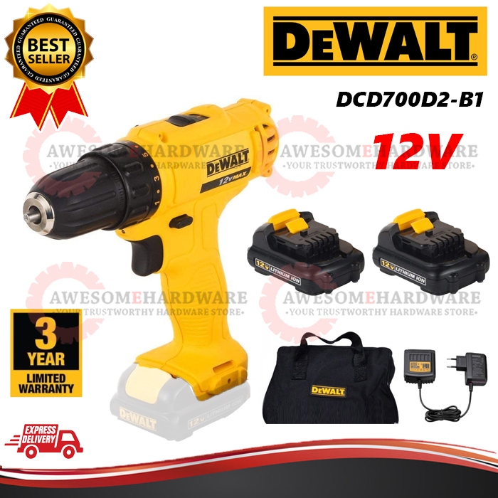 (2 BATTERY) DEWALT DCD700D2-B1 12V CORDLESS DRILL DRIVER BATTERY DRILL ...