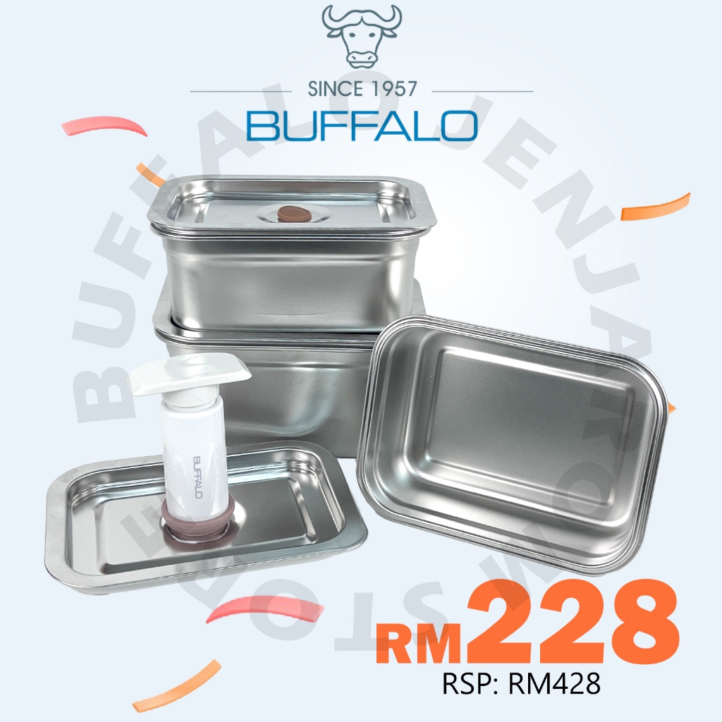 BUFFALO 3pcs Vacuum Food Container Lunch Boxes (1.2L/1.5L/2L) With Hand ...