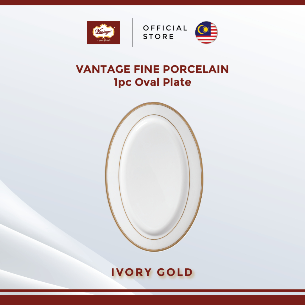 Vantage Fine Porcelain 1pcs Ivory Gold Oval Serving Plate Only (Ivory ...