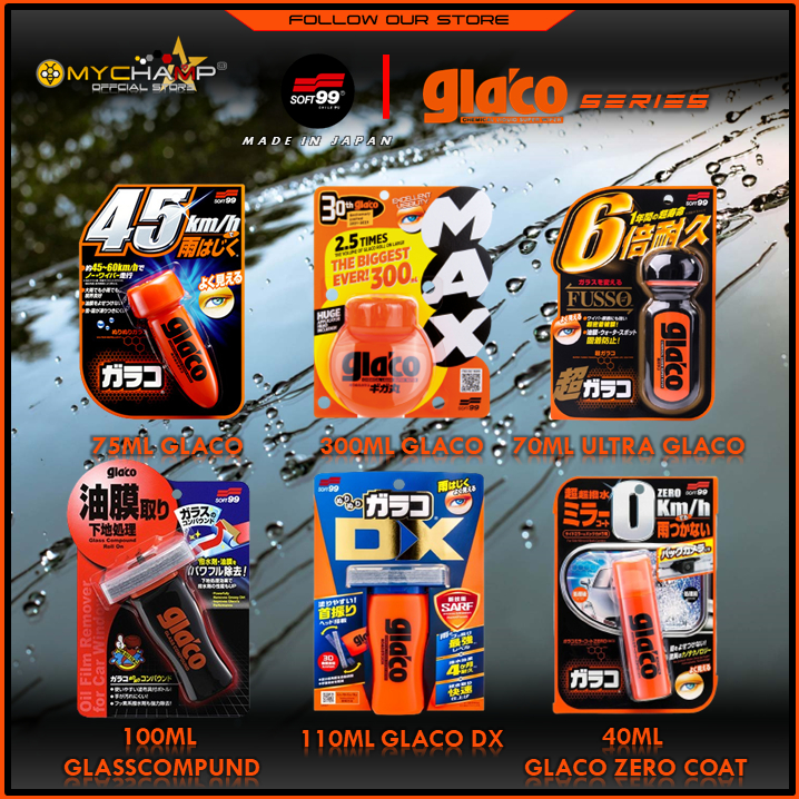 Soft 99 GLACO SERIES - ROLL ON RAIN REPELLENT/ ROLL ON MAX / GLASS COMPOUND / GLACO DX / ULTRA ...