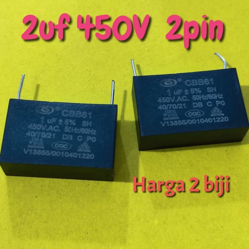 1uf 450vac 2 biji Fan capacitor pcb board capacitor solderng tye ...