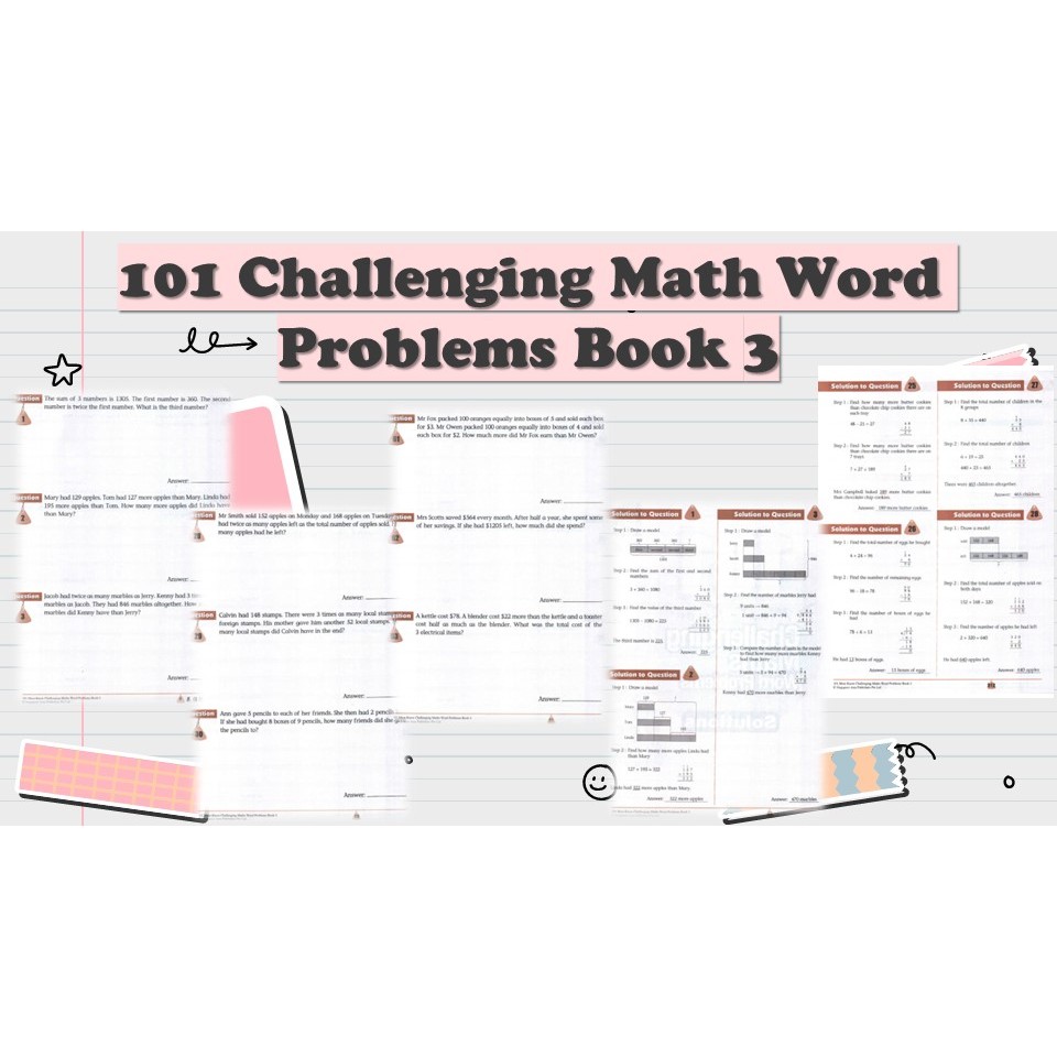 [P333] 80 pages 101 Challenging Math Word Problems Book 1 Worksheet for ...