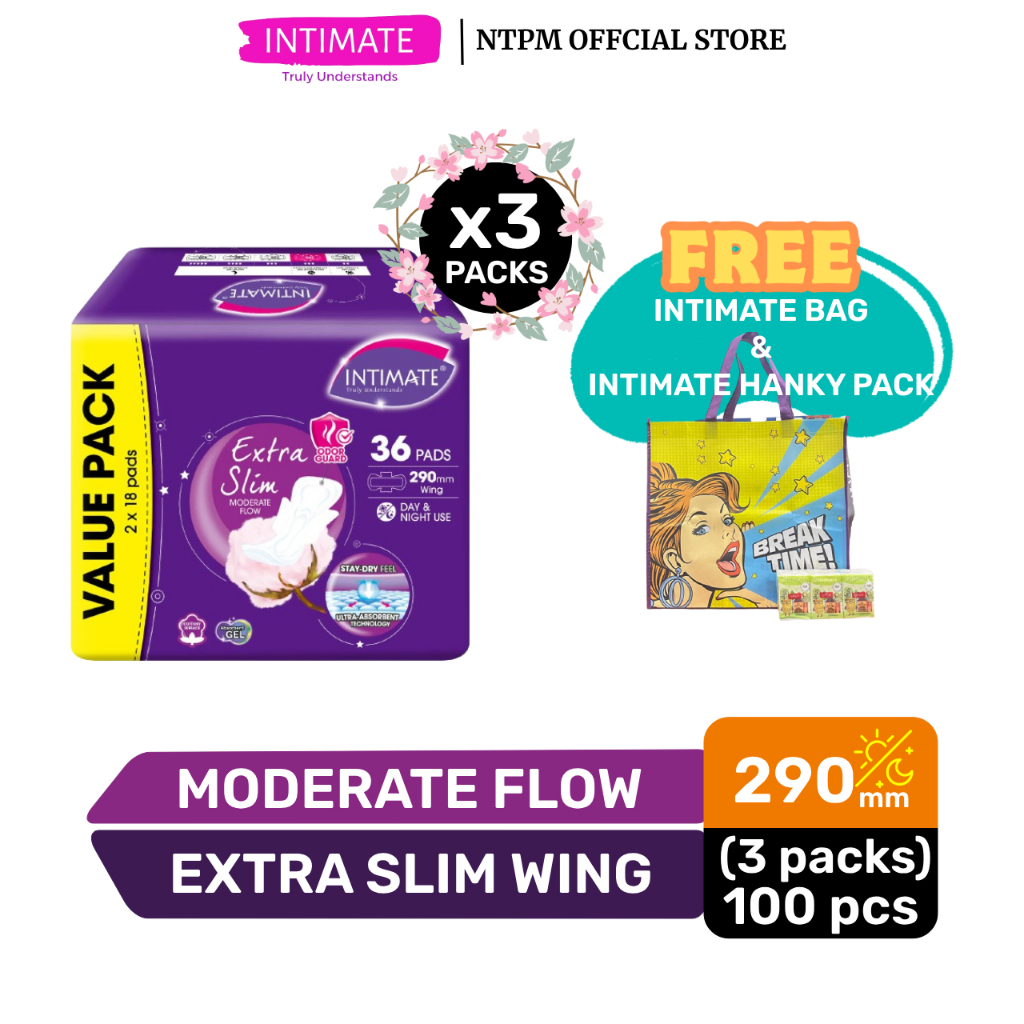 (M137) Intimate Extra Slim Day & Night Wing 290mm (36's) x 3 packets ...
