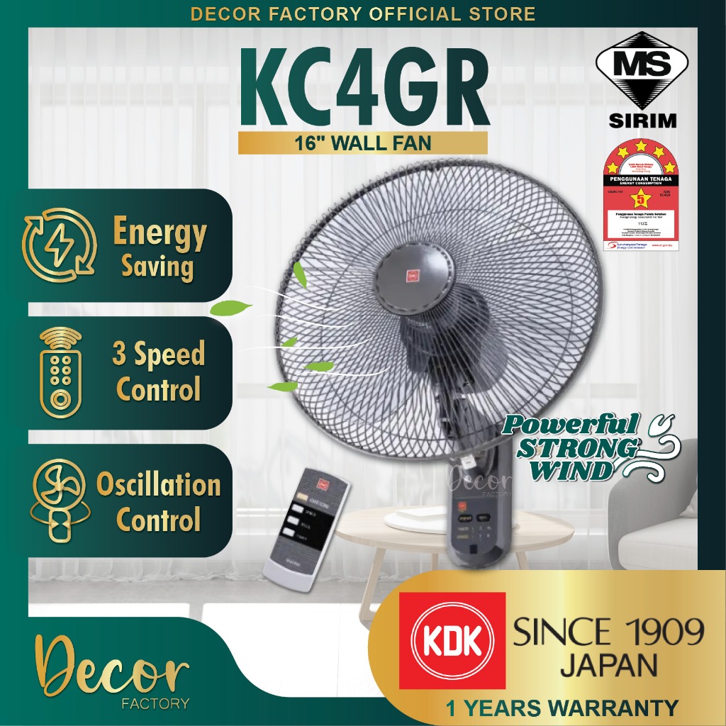 KDK Fan KDK KC4GR 16inch 3 Speed 3 Blades With Remote Control Wall Fan ...