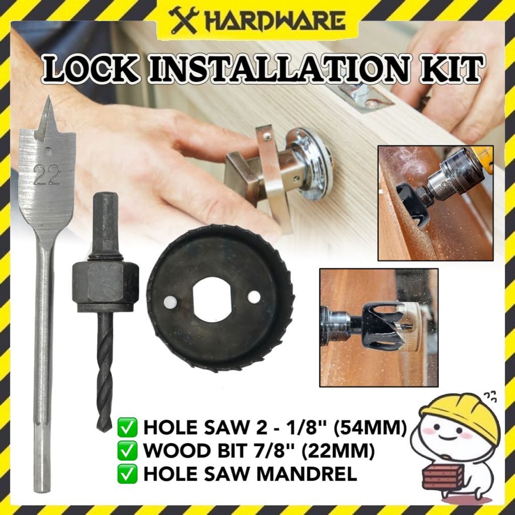 PROWESS 3PCS CYLINDRICAL DOOR LOCK INSTALLATION KIT HOLE SAW SET/TEBUK ...
