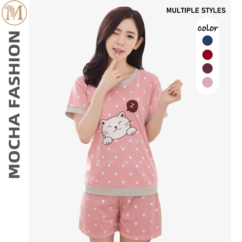 MOCHA Pajamas Set Lady Short Sleeve Cute Sleepwear Nightwear Baju Tidur ...