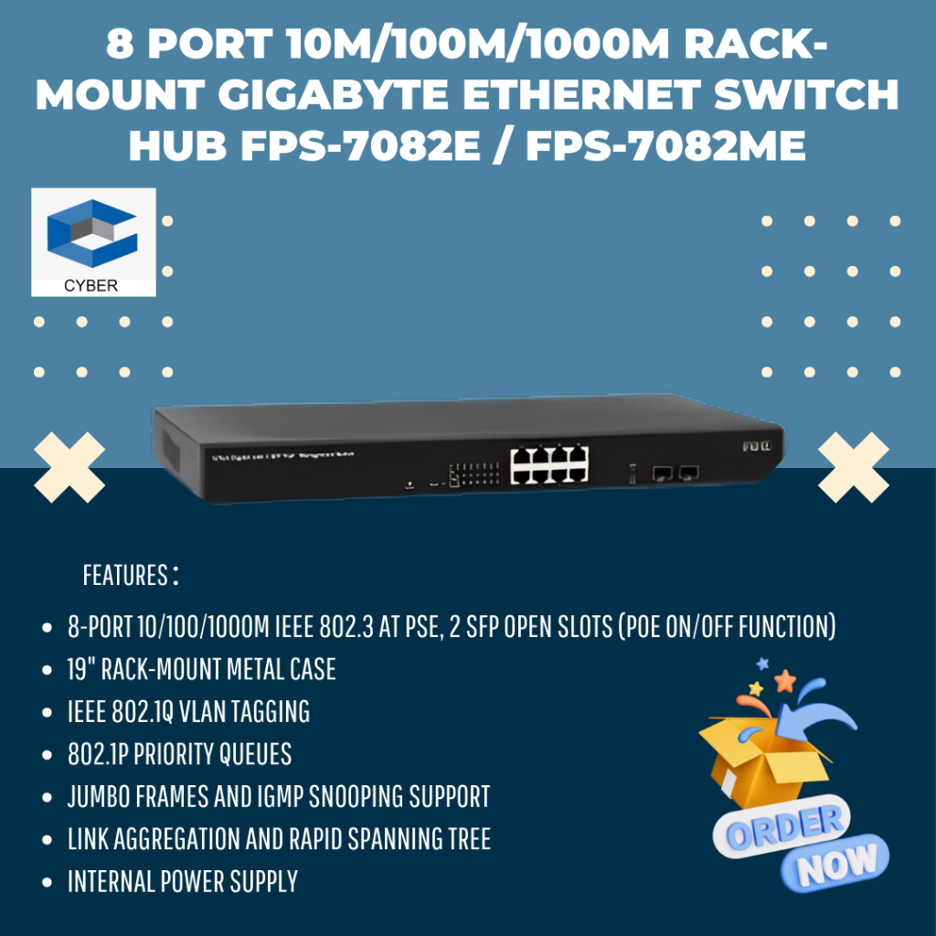 8 port 10M/100M/1000M Rack-Mount Gigabyte Ethernet Switch Hub FPS-7082E ...