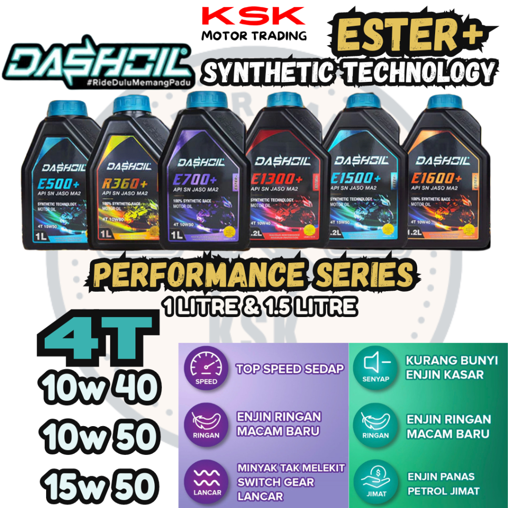 DASHOIL 4T ESTER+ FULLY SYNTHETIC ENGINE OIL MINYAK HITAM 10W40 10W50 ...