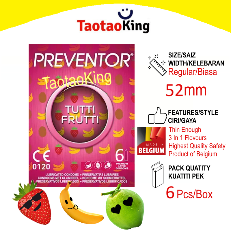 🍓🍌🥥PREVENTOR Belgium Tutti Frutti 3 IN 1 Flavours Condom Strawberry ...