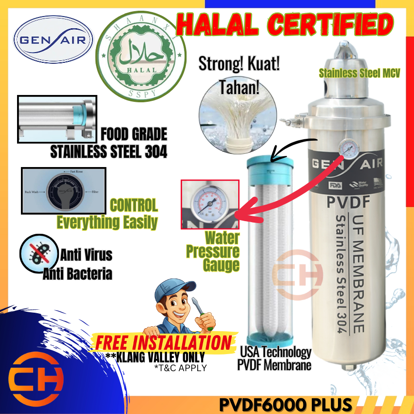 GENAIR USA Technology PVDF Membrane Outdoor Water Filter Full Stainless Steel SUS 304 PVDF 6000 ...