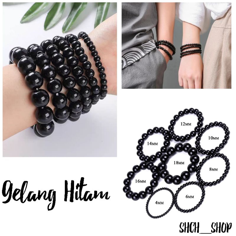黑珠手链 Gelang Hitam Bracelet Black Stone 4*6*8*10*12*14*mm Lucky Handmade ...