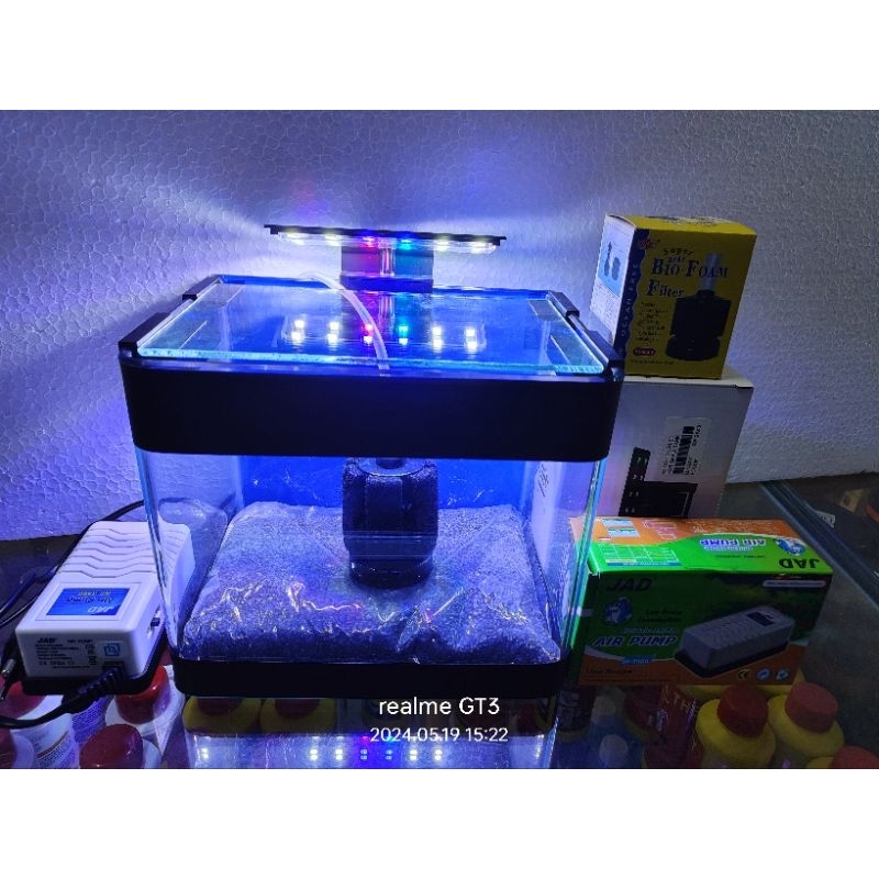 Akuarium Kaca L8"xW6"xH7"-Sisi Bulat (A=Set Akuarium/B=Akuarium Shj ...