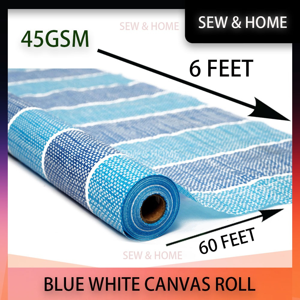 Blue White Canvas Roll 6FT X 60FT/6 Kaki Kanvas Biru Putih/45GSM ...
