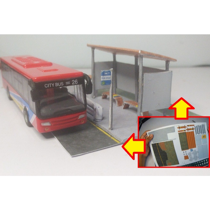 Diorama 1/64 Bus Stop Papercraft For Hot Wheels Bus Diecast (DIY ...
