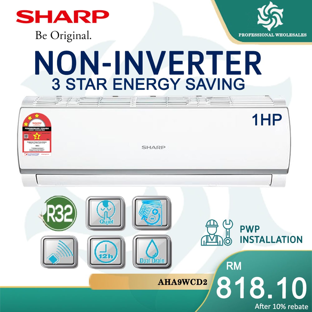 【LOWEST PRICE】Sharp 1HP/1.5HP/2HP/2.5HP Non Inverter Air Conditioner R32 Aircond Self-Cleaning ...