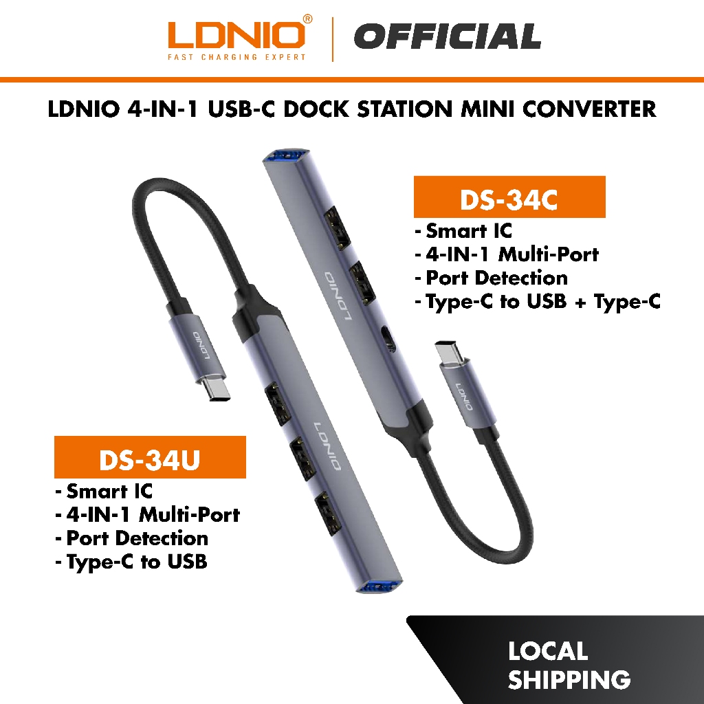 LDNIO DS-34C DS-34U 4-In-1 USB-C Hub Adapter Dock Station Mini ...