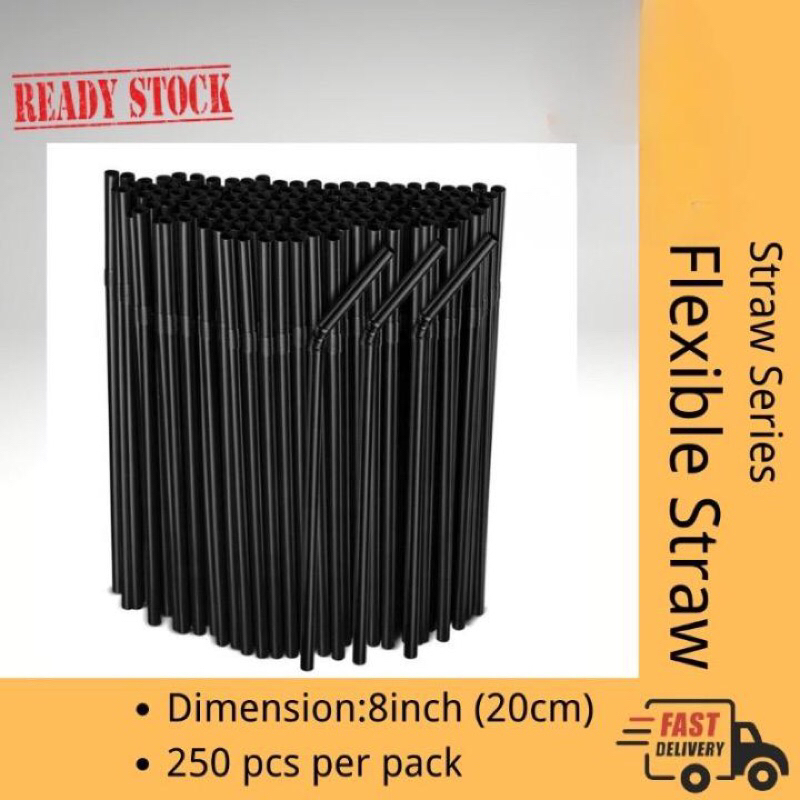 (617)（Ready Stock）BP Plastic/Straw bengkok hitam/Straws Drinking Straws ...