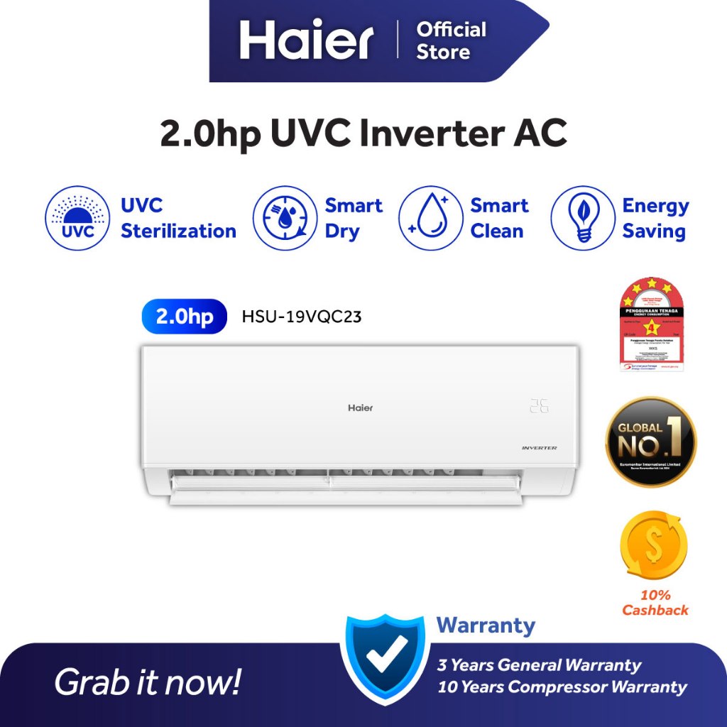 [4 Star] Haier 2.0HP Inverter Air Conditioner / UVC Sterilization ...