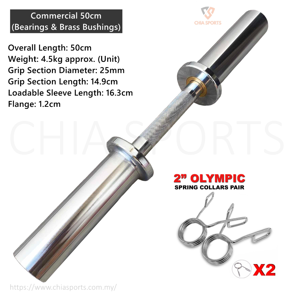 ODB-G50 Olympic Dumbbell Bar Handles with Bearings 20” 50cm Chrome ...