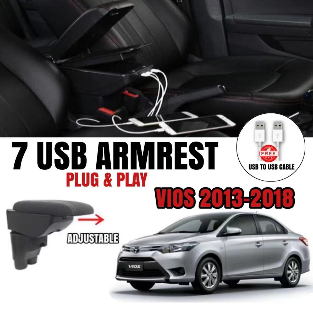 TOYOTA VIOS 2013-2018 Armrest 7USB Port Adjustable 2layer Console Box ...