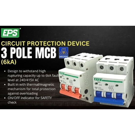 EPS 3 POLE MCB me we brand Three Pole Miniature Circuit Breaker MCB DIN Rail Mount Circuit ...