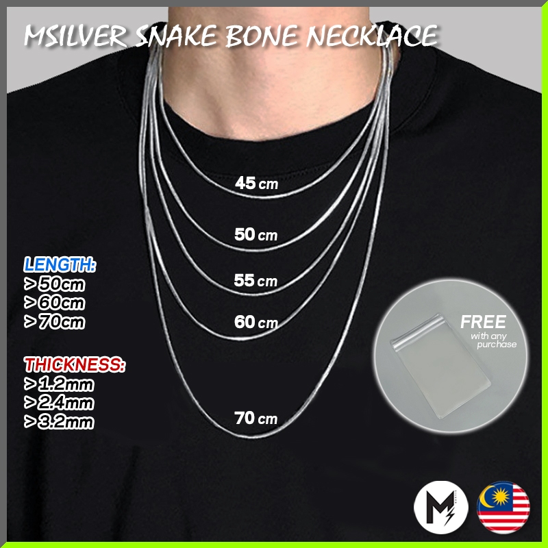 M.Silver Official Snake Bone Stainless Steel Chain Men Necklace Rantai ...