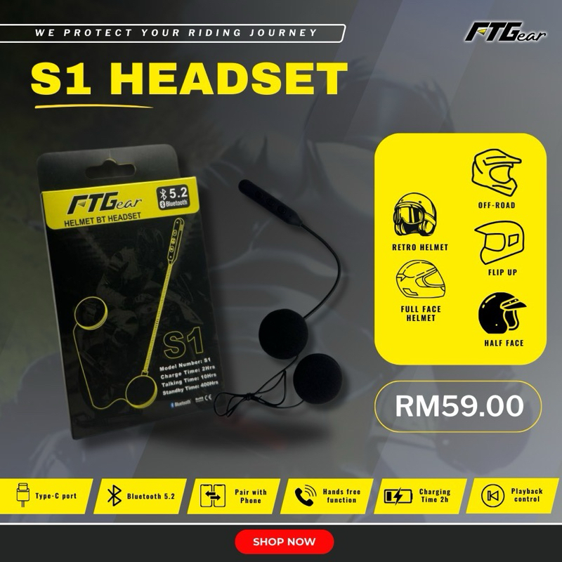 FTG Helmet Bluetooth Headset S1 | Shopee Malaysia