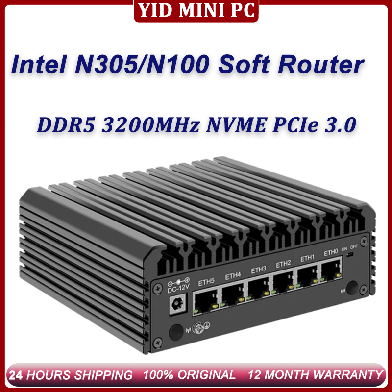 Fanless MINI PC 6x i226-V 2.5G i3-N305 N100 Firewall Soft Router DDR5 ...