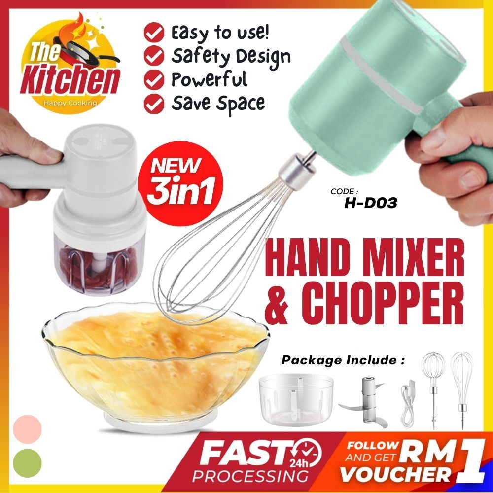 H-D03 3-in-1 Wireless Hand Mixer Electric Garlic Egg Beater Chopper ...