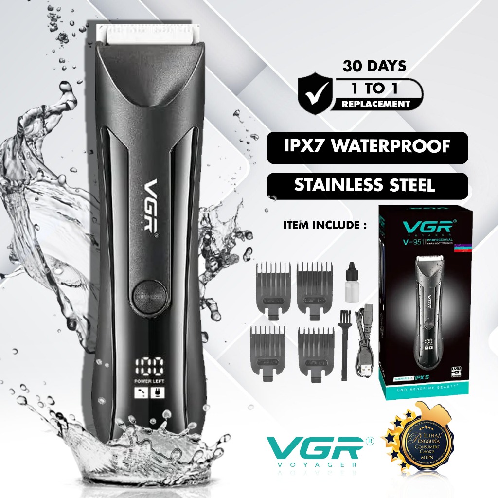 VGR Professional Hair Body Trimmer Fully Waterproof IPX5 Built In Led Light Digital Display V ...